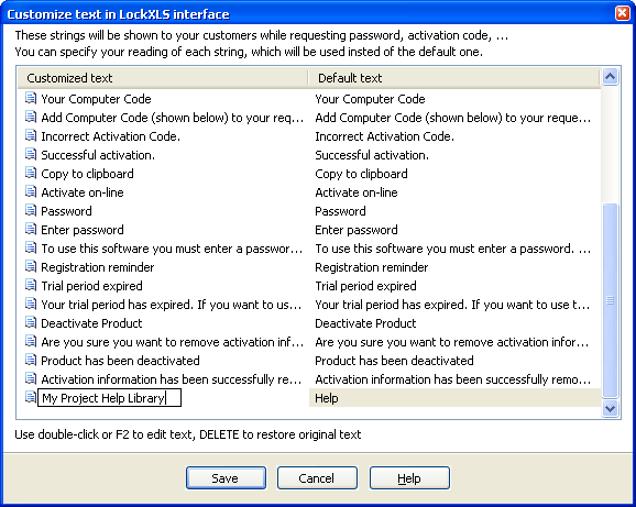 LockXLS Help : Use your own help file in application